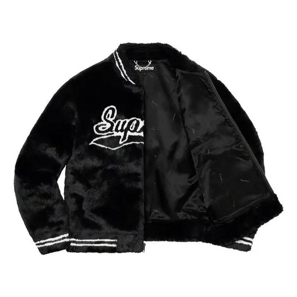 Supreme Faux Fur Varsity Jacket - Black/white