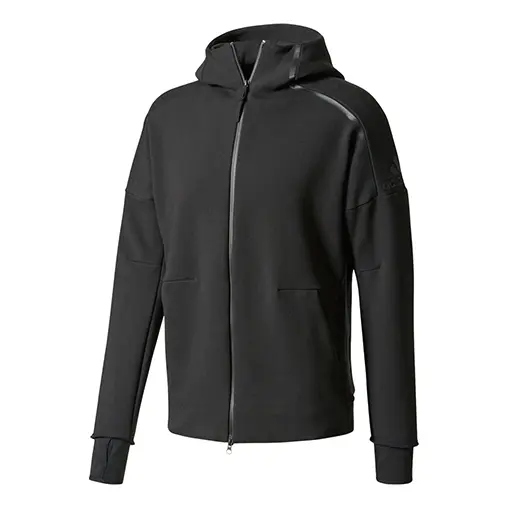 Adidas Logo Knit Hooded Jacket - Black
