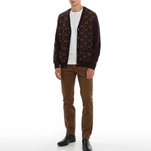 Gucci Gg Jacquard Alphabet Pattern Knitwear Cardigan