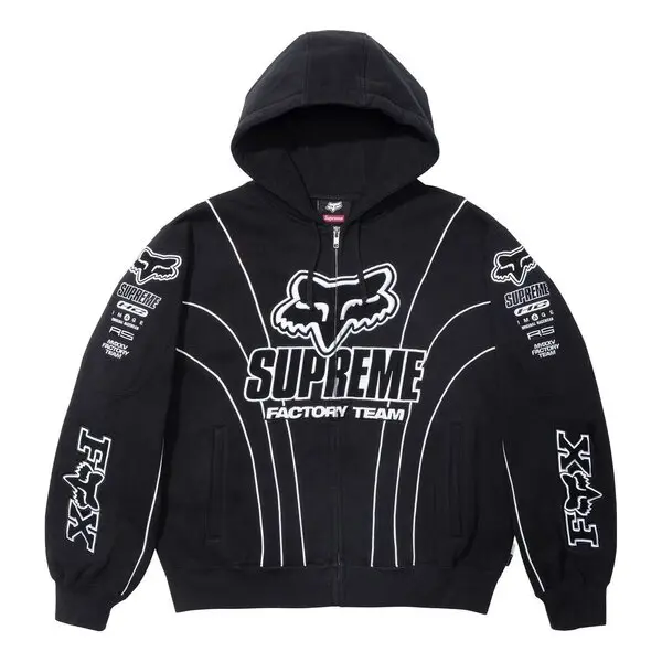 Supreme X Fox Racing Zip Up Hooded Sweatshirt - Black