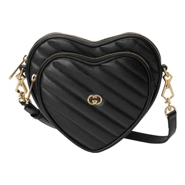 Gucci Interlocking G Heart Shoulder Bag - Black