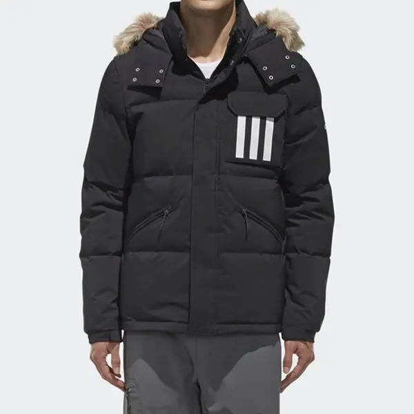Adidas Down Puffa 3-stripes Parka With Fur Trimmed Hood