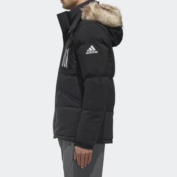 Adidas Down Puffa 3-stripes Parka With Fur Trimmed Hood