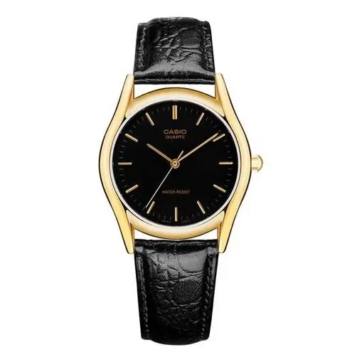 Casio Quartz Analog Watch With Leather Strap - Black