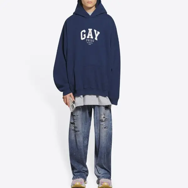 Balenciaga Pride Boxy Fit Hoodie - Navy