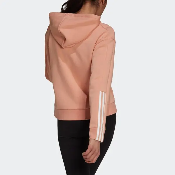 Adidas Drawstring Hooded Zip-up Jacket With Striped Sleeves