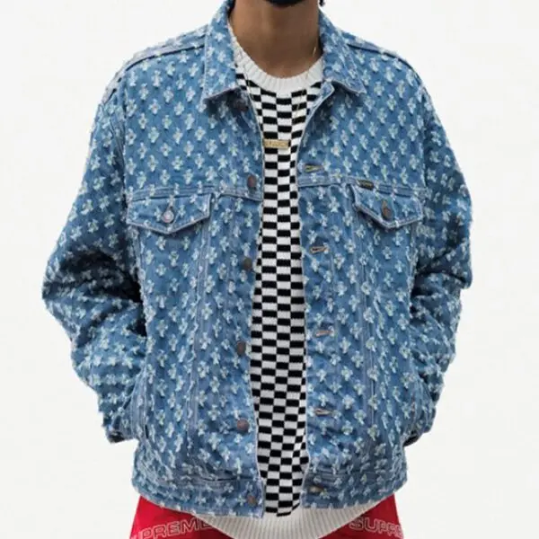 Supreme Hole Punch Denim Trucker Jacket - Teal/white