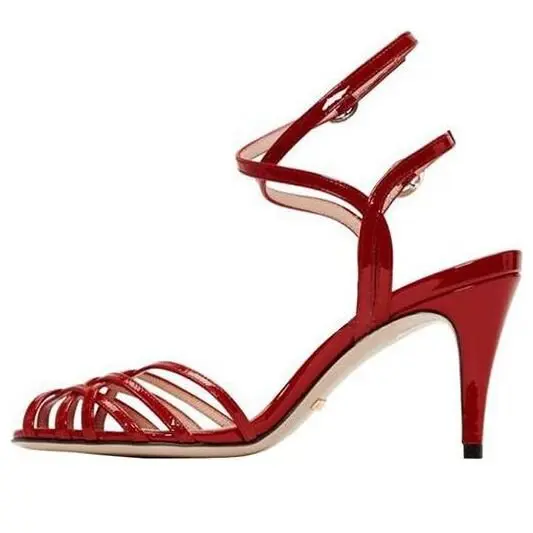 Gucci Draconia Patent Strappy Sandals - Red