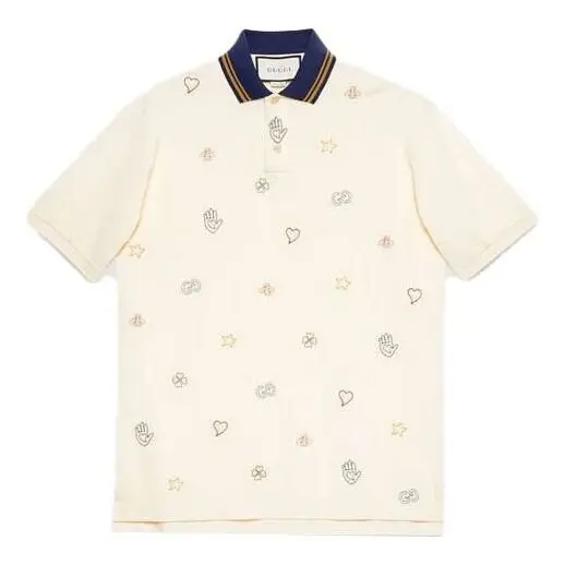 Gucci Logo Embroidered Cotton Short-sleeved Polo Shirt For White - Ivory