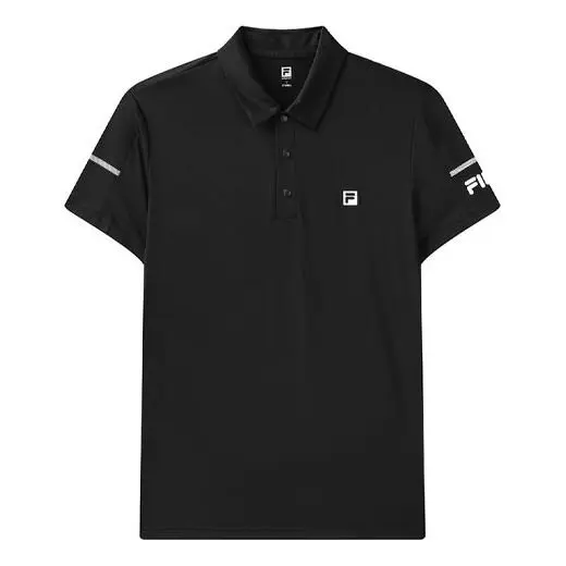 FILA Logo Pattern Loose Short Sleeve Polo - Black