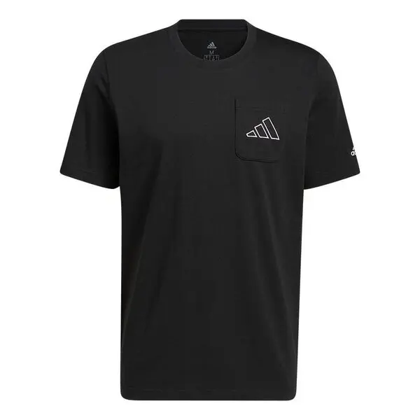 Adidas Logo Printing Solid Color Round Neck Pullover Short Sleeve Black T-shirt - Multi-color
