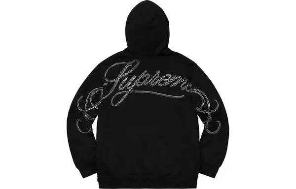 Supreme Rhinestone Script Hooded Sweatshirt - Black