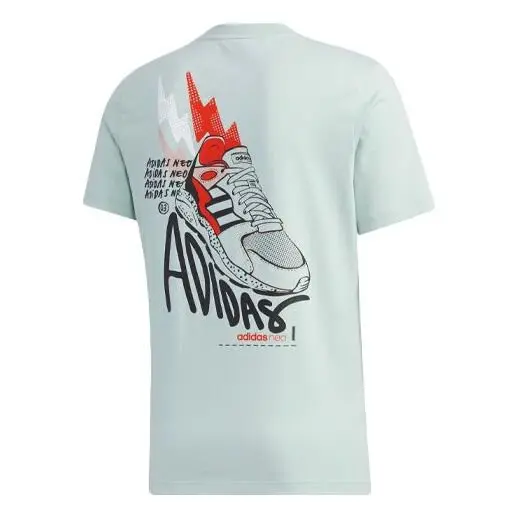 Adidas Neo Cartoon Printing Round Neck Casual Sports Short Sleeve Green - Light Green