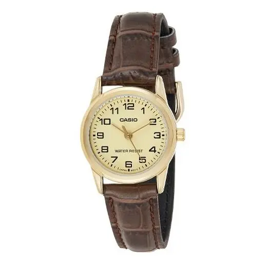 Casio Quartz Analog Watch With Leather Strap - Gold