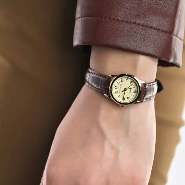 Casio Quartz Analog Watch With Leather Strap - Gold