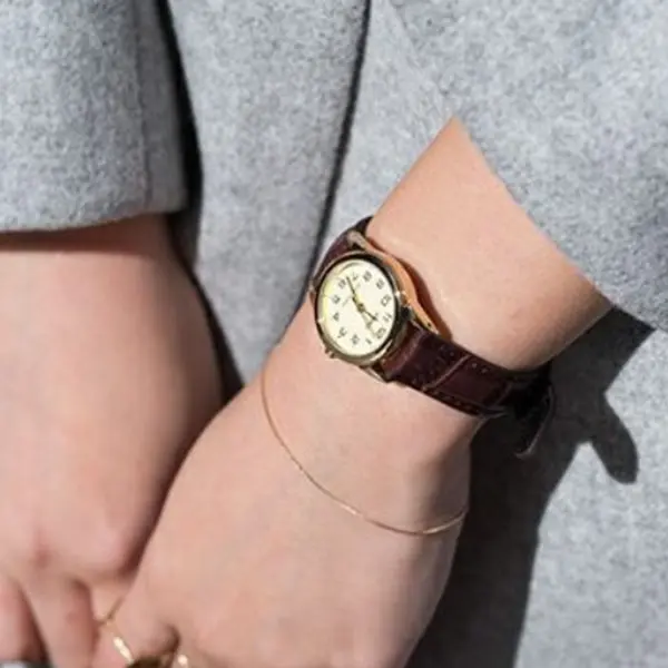 Casio Quartz Analog Watch With Leather Strap - Gold