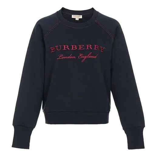 Burberry Logo Embroidered Hoodie - Dark Blue
