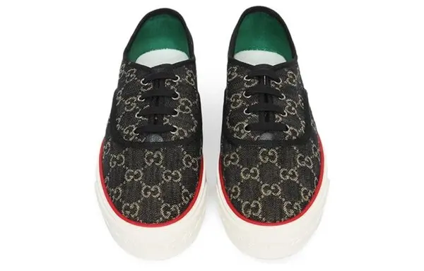 Gucci Tennis 1977 Low Gg Logo Black Denim Sneakers - Black/ivory/black