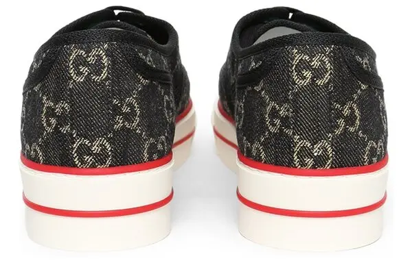 Gucci Tennis 1977 Low Gg Logo Black Denim Sneakers - Black/ivory/black