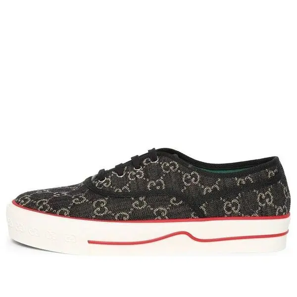 Gucci Tennis 1977 Low Gg Logo Black Denim Sneakers - Black/ivory/black
