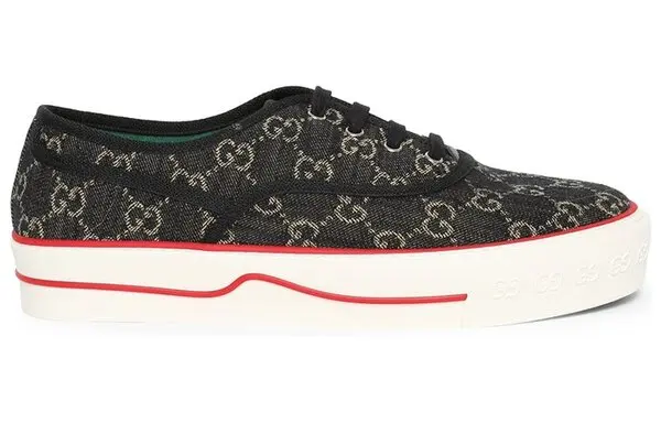 Gucci Tennis 1977 Low Gg Logo Black Denim Sneakers - Black/ivory/black