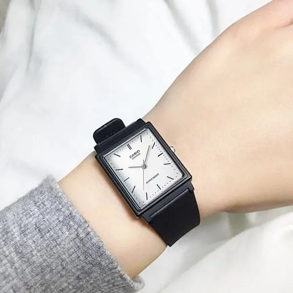 Casio Analog Quartz Watch With White Dial And Black Strap