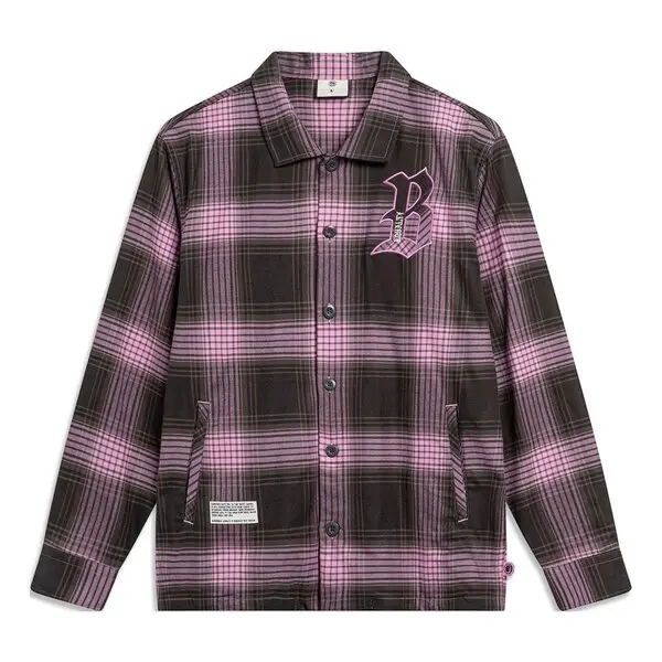 LI-NING X Mister Cartoon Badfive Graphic Plaid Shirt 'grey Pink
