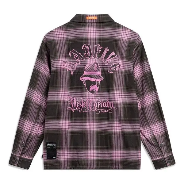 LI-NING X Mister Cartoon Badfive Graphic Plaid Shirt 'grey Pink