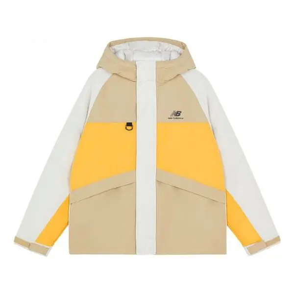 NEW BALANCE Color Block Zip-up Jacket With Hood - Beige/white/yellow