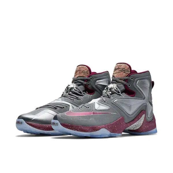 Nike Lebron 13 High Top Basketball Sneakers - Grey/red/goldsilver
