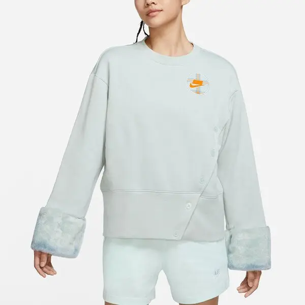 Nike Fleece Crewneck Sweatshirt With Faux Fur Cuffs - Grey