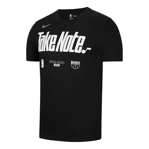 Nike Nba Utah Jazz Logo Alphabet Printing Width Loose Short Sleeve - Black