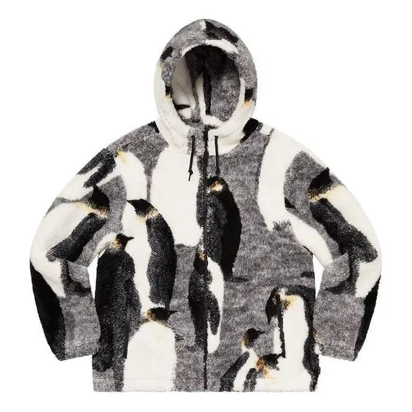 Supreme Penguins Hooded Fleece Jacket - White/black/grey
