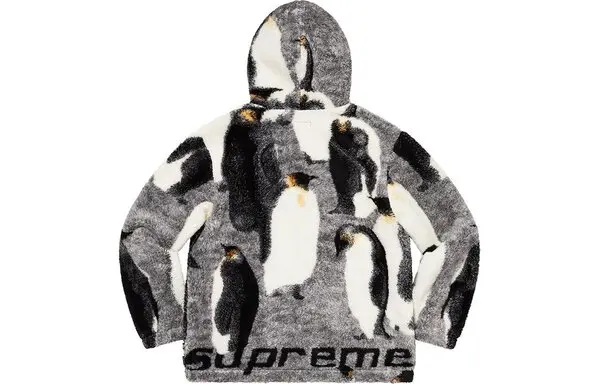 Supreme Penguins Hooded Fleece Jacket - White/black/grey