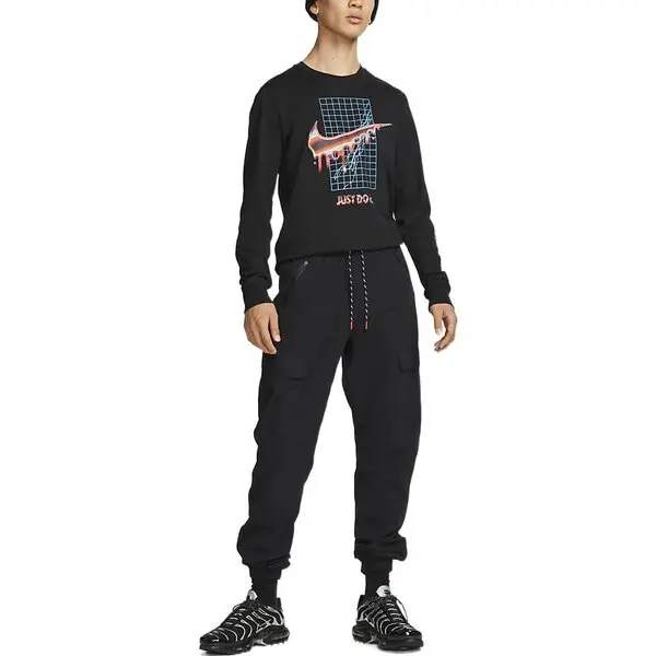 Nike Alphabet Logo Pattern Printing Long Sleeves Asia Edition Black T-shirt