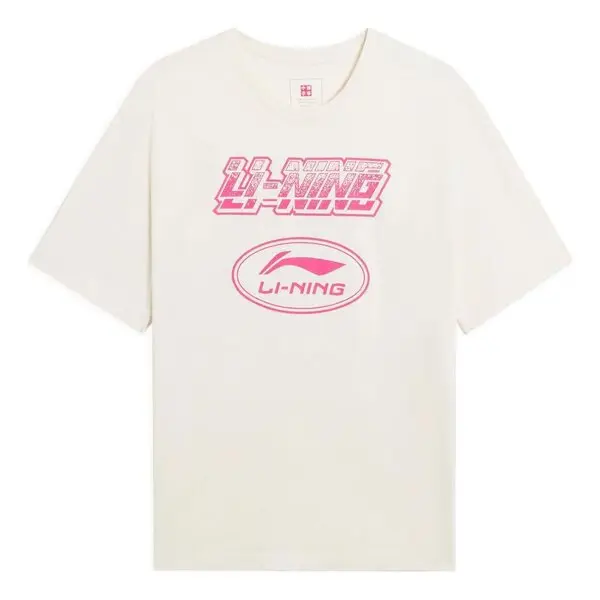 LI-NING Graphic T-shirt 'beige Pink - Beige/pink