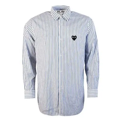 Play Comme Des Garcon Striped Shirt Black Emblem - Blue