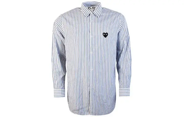 Play Comme Des Garcon Striped Shirt Black Emblem - Blue