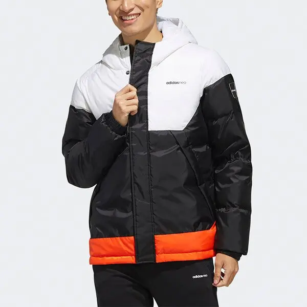 Adidas Neo Hooded Down Jacket With Color Block Design - White