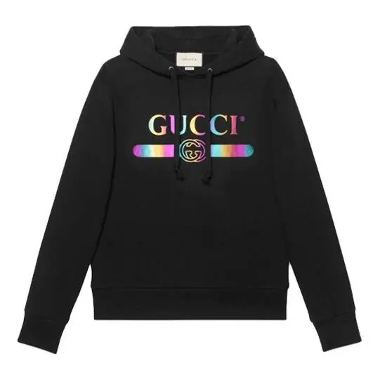 Gucci Cotton Logo Pullover Hooded Sweatshirt - Black