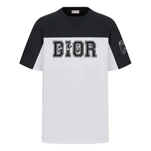 Dior Logo Colorblock Round Neck Short Sleeve T-shirt - White