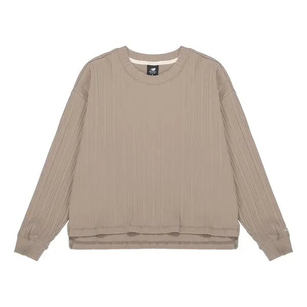 NEW BALANCE Casual Rib-knit Long Sleeve Top - Brown