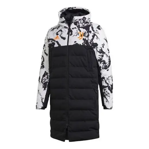 Adidas Juve Ssp Dwcoat Juventus Colorblock Soccer/football Mid-length Sports Hooded Down Jacket - Black