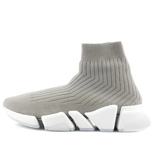 Balenciaga Speed 2.0 Rib-knit Trainers - Grey/white