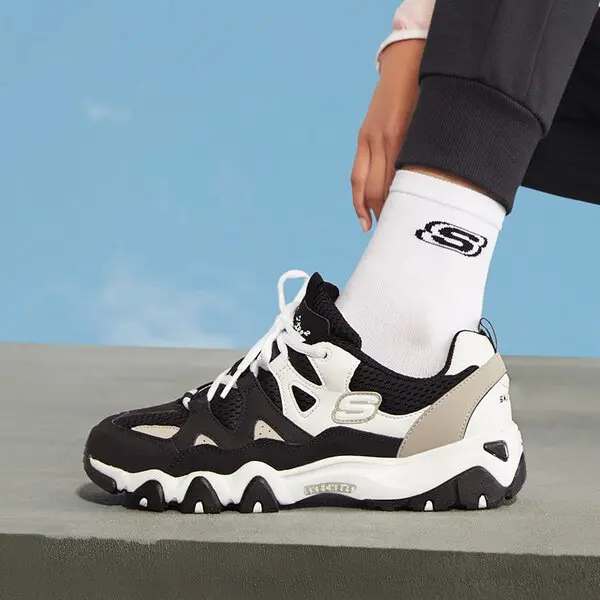 Sketchers D'lites 2.0 Low Top Sneakers - Black/white/grey
