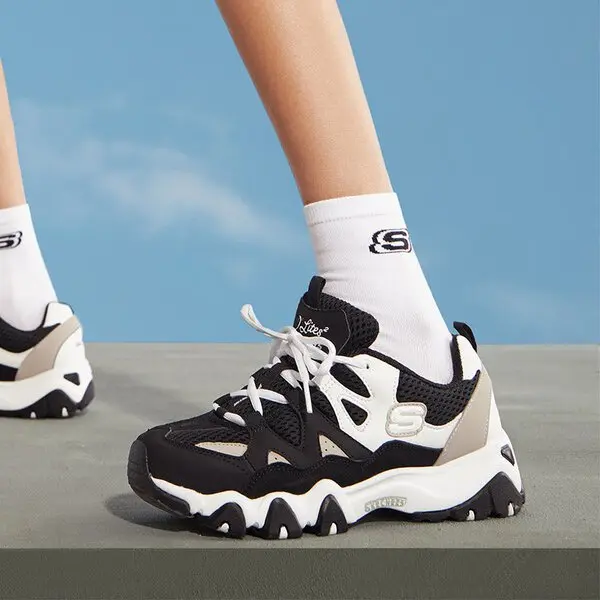 Sketchers D'lites 2.0 Low Top Sneakers - Black/white/grey