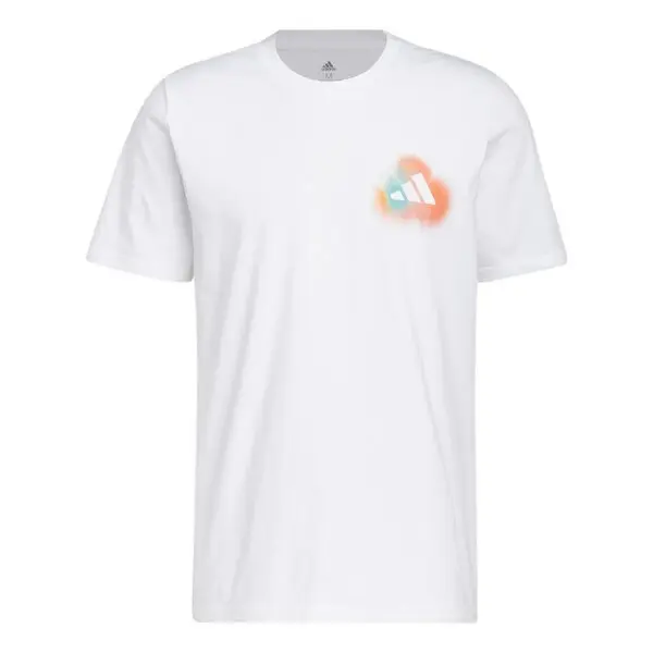 Adidas Multi-color Logo Printing Round Neck Short Sleeve White