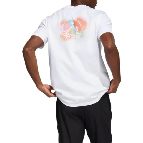 Adidas Multi-color Logo Printing Round Neck Short Sleeve White
