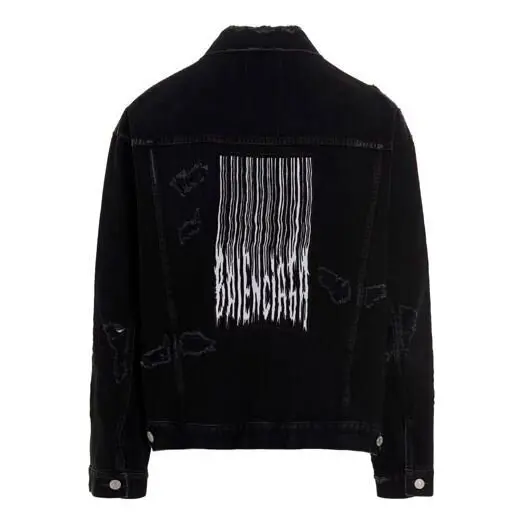 Balenciaga Barcode Destroyed Denim Jacket - Black