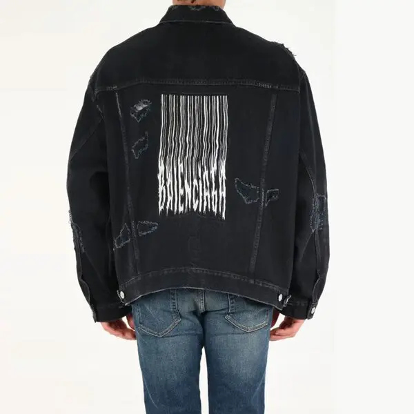 Balenciaga Barcode Destroyed Denim Jacket